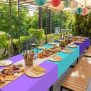 6 Pack Mermaid Tablecloth, Blue Purple Princess Tablecloths, Disposable Mermaid Plastic Rectangle Table Covers for Girl Birthday, Baby Shower, Wedding and Ocean Themed Party Decorations 54 x 108 Inch