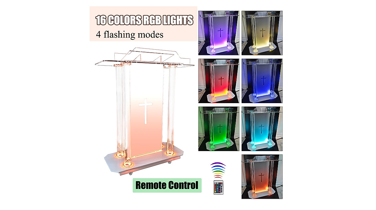 Lighted Acrylic Pulpit for Churches | 16-Color LED Podium