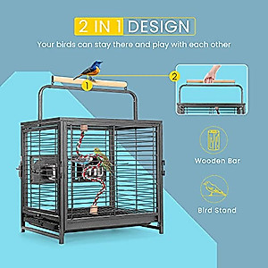VIVOHOME 19 Inch Wrought Iron Bird Travel Carrier Cage for Parrots Conures Lovebird Cockatiel Parakeets Black