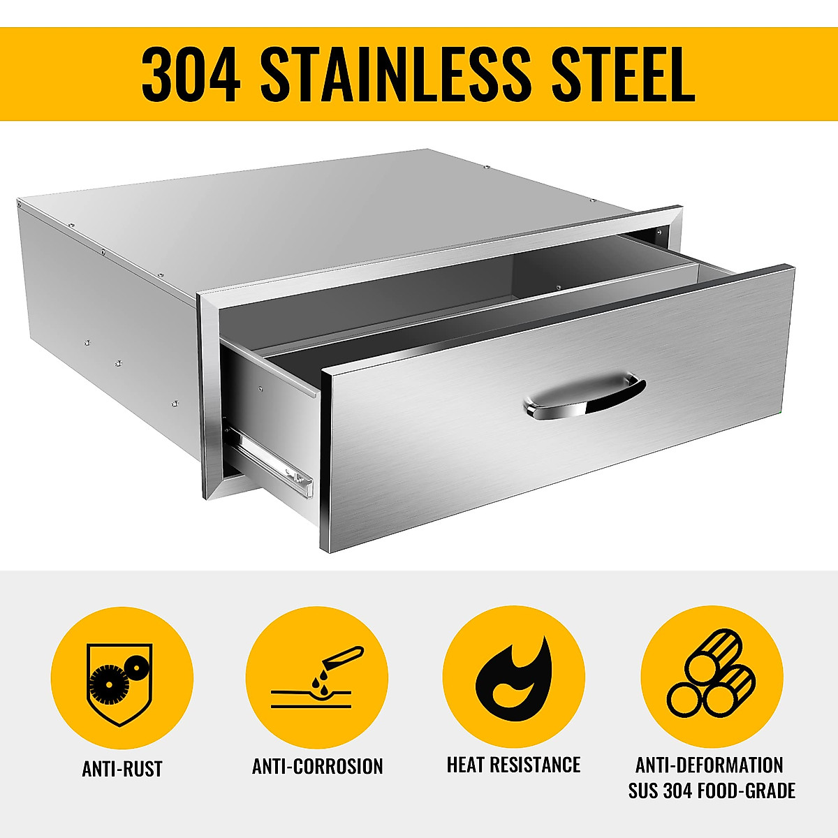RAILEN Outdoor Kitchen Single Drawers 30" W x 10" H x 23" D Built-in BBQ Drawer Stainless Steel Access Drawers for Outdoor Kitchen Island or Grill Station