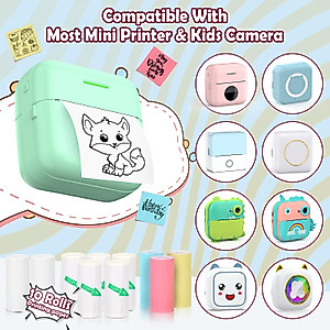 HUIJUTCHEN 10 Rolls Thermal Mini Printer Paper for Inkless Mini Printer, 5 Rolls Thermal Sticky Paper & 5 Rolls Thermal Plain Paper, 57X25mm, for Notes Journal Memo Photo Study