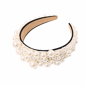 Wiwpar Pearl Headbands Wide Hair Hoop with Pearls Elegant White Pearl Head Band Headwear Bridal Hair Hoop Wedding Hair Accessories for Women Girls (Style 2)