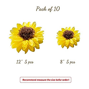 ANSOMO Sunflower Tissue Paper Pom Poms Décor Yellow Flowers Wall Hanging Party Decorations Birthday Bridal Baby Shower Wedding 12" 8" Pack of 10