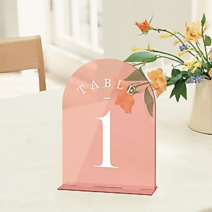 Wedding Table Numbers, 1-15 Mirror Arch Table Numbers with Stands, 5"x7" Table Number Signs and Holders Perfect for Wedding Reception, Event, Party, Restaurant (Arch Rosegold)
