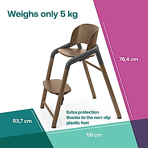 Bugaboo Giraffe Wooden Baby High Chair, Adjustable in 1 Second, Easy to Clean, Safe and Ergonomic Highchair, Suitable from Birth in Combination with Newborn Set (Sold Separately), Warm Wood/Gray