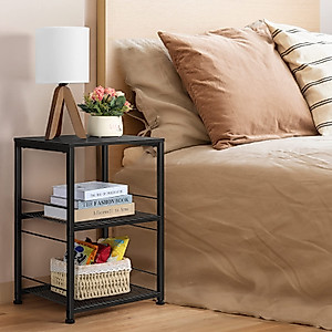 ETELI 3 Tier Side Table with Wheels Black Rolling End Side Table Small with Storage Shelves Industrial Night Stand for Small Space Living Room Bedroom Kitchen Office