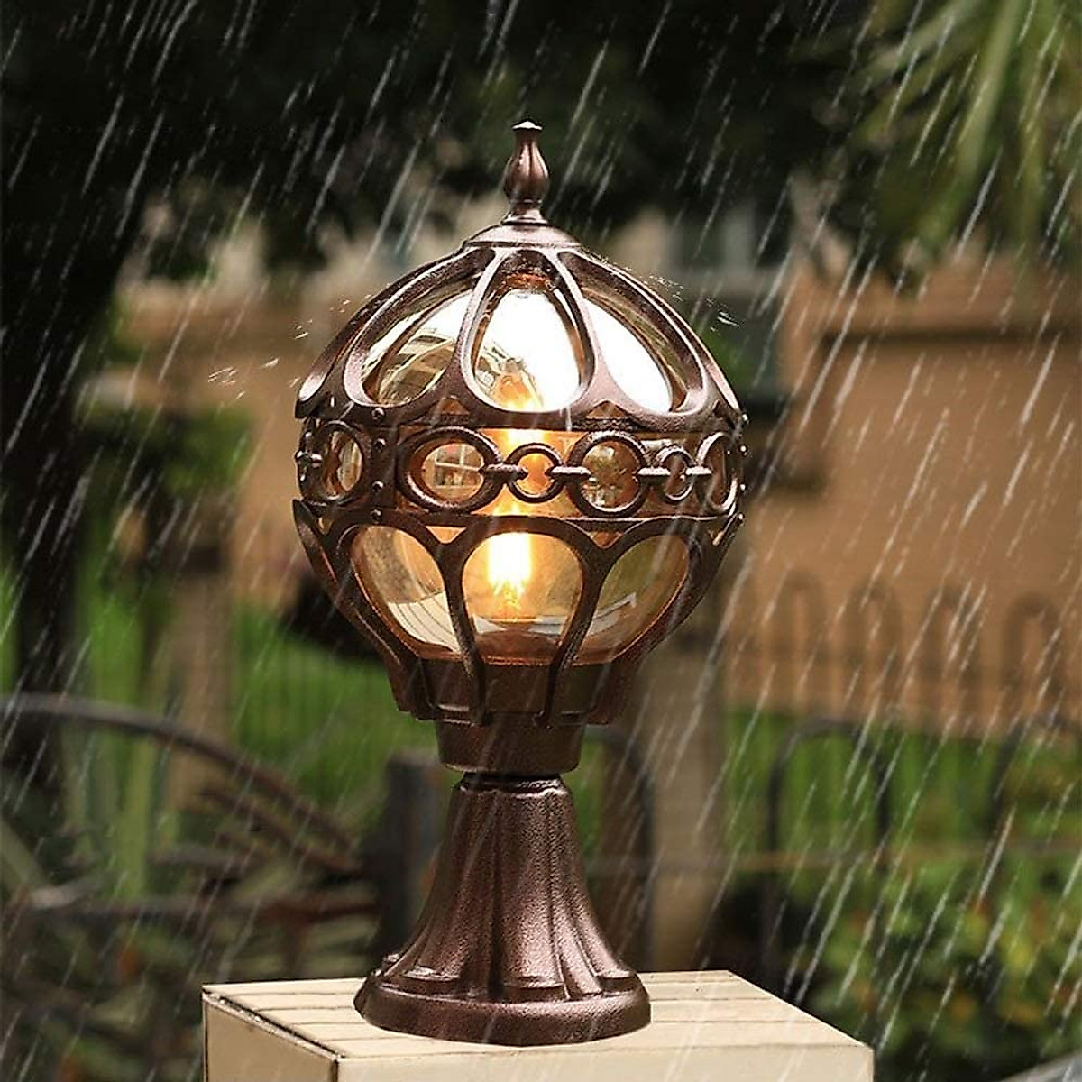 MODEBHD Villa Column European Head Post Lamp Outdoor Waterproof Table Lamp Wall Courtyard Lawn Garden Lamp Column Light 1-Light E27 Retro Aluminum Balcony Pillar Light Lantern Traditional Landscape Li