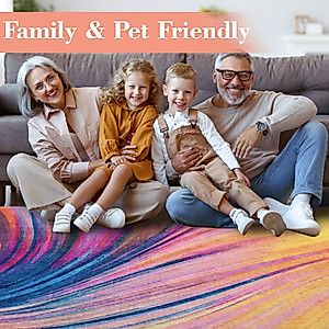 GarveeHome 9x12 Area Rug Large Washable Abstract Brush Stroke Rug Soft Low Pile Non Skid Non Shedding Floor Carpet Rugs Multiple Colors Modern Floor Cover for Bedroom Living Room, Blue/Pink