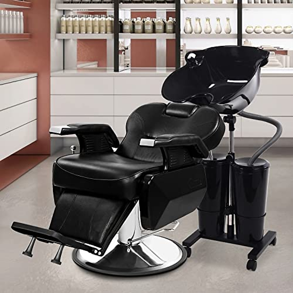 Paddie Portable Shampoo Bowl with Electric Pump and 2 Water Tanks, Portable Hair Washing Sink with Sprayer for Salon Home, Black