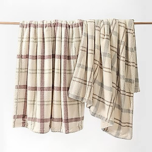 Cozy Bliss Thick Warm Sherpa Sherpa Fleece Blanket, Double Sided Popcorn Throw Blanket Fluffy Soft Fuzzy Thick Blanket for Couch and Bed (Taupe/Green, 50" x 60")