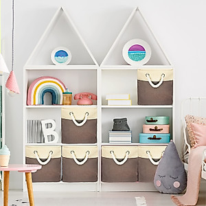 HunnyBunny Foldable Storage Bins - Premium Quality Organizing Baskets for Home Office, Living Room, Bedroom, Kitchen, Bathroom, Nursery, Closet - Collapsible Cube, Cotton Fabric, 13x13 - Pack of 4 (Brown)