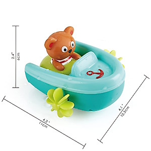Hape Tubing Pull-Back Boat Bath Toy| Teddy Bear Floating Paddle Boat Bath Toy| Bathtub Shower Toy for Toddlers