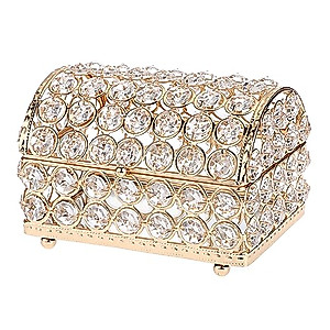 Hipiwe Crystal Jewelry Box Large Gold Treasure Chest Box with Lid Mirrored Trinket Organizer Keepsakes Box Earrings Rings Holder Decorative Jewelry Box Christmas Birthday Gift for Women Girls