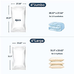 Vacuum Storage Bags, OFFSIR Vacuum Sealer Bags Space Saver Vacuum Storage Bags Compression Bags for Comforters and Blankets, Vacuum Seal Bags for Clothes with Hand Pump-8 Packs(4 Jumbo, 4 Large)