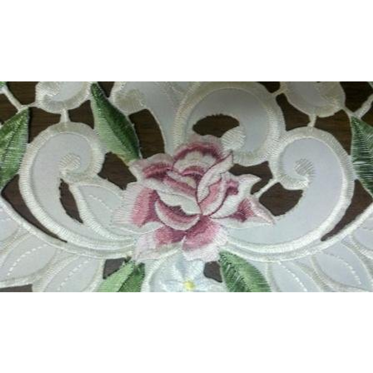 Doily Boutique Place Mat or Doily with a Light Pink Cutwork Rose, Size 11 x 17 inches