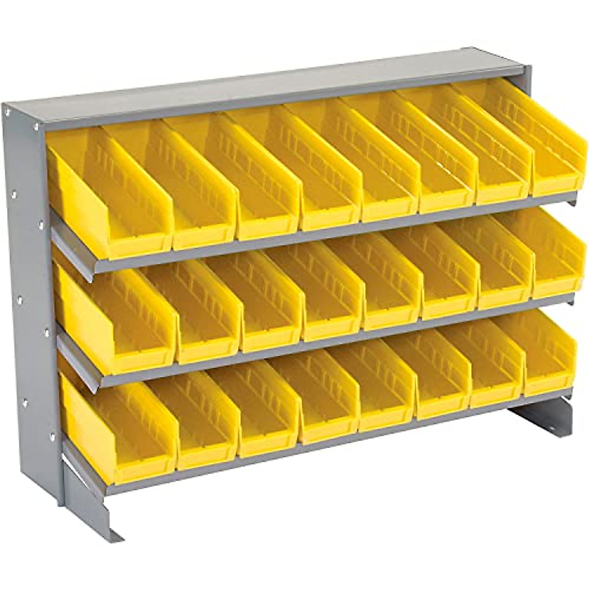 Global Industrial 3 Shelf Bench Rack, (24) 4" W Yellow Bins, 33x12x21
