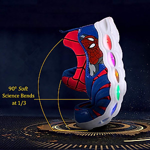 Kids Light Up Shoes, Kids Sneakers, Spider Caterpillar Upper Athletic Running Walking Sneakers Through Vibration Flash(Blue/Red 32, 13.5 M Little Kid)