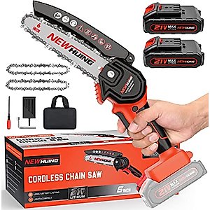 6-Inch Mini Electric Chainsaw Cordless - Handheld Portable Chainsaw with 2 Batteries - 21V Rechargeable Power Chain Saws for Tree Trimming Wood Cutting
