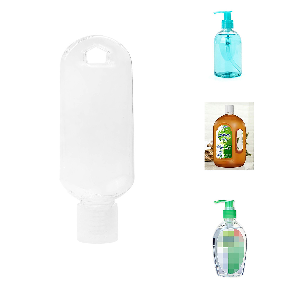 Kare & Kind Clear Portable Travel Bottles - 4x Empty Bottles with Flip Top Caps, 4x Carabiner, 1x Sticker Label Sheets - up to 50 ML -For Hand Sanitizers, Disinfectant Alcohol, Liquids, Toiletries