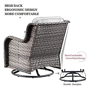 XIZZI Patio Furniture Sets Outdoor Swivel Rocking Chairs with 50,000 BTU Propane Fire Pit Table 7 Pieces All Weather PE Wicker Patio Conversation Sofa and Matching Side Table,Grey Rattan Grey Cushion