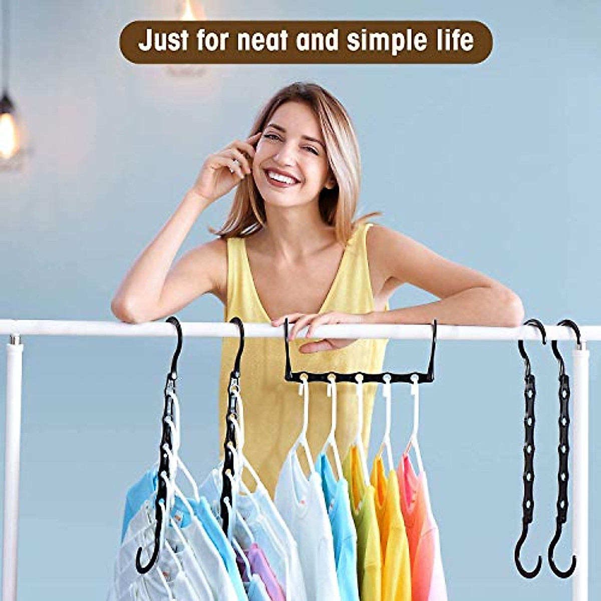 Space Saving Hangers 16 Pack, Plastic Space Saver Hanger for Smart Closet, Black Magic Hangers Multiple Hangers in One Hanger Organizer