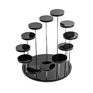 QWORK Round Acrylic Products Display Riser Stands, 12 Tier Jewelry Display Stands for Rings Earrings,Mini Figurines, Black