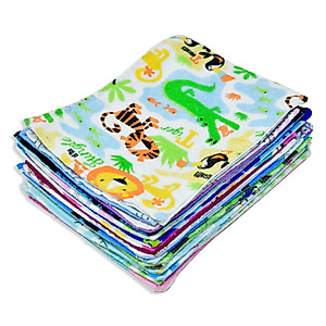 Wonder Care - Flannel Baby Wipes Reusable and Washable 5"x 7" Inches- Biodegradable Compostable Vegan Registered Plastic Free Baby Wet Wipes 2 Layers 100% Cotton- Assorted Color Prints (40 pc)
