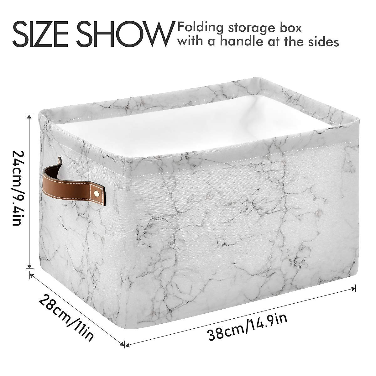 White Marble Storage Basket Bin Gold Glitter Large Fabric Toys Storage Cube Box with Handles Collapsible Closet Shelf Cloth Organizer Basket Set of 2 for Nursery Bedroom