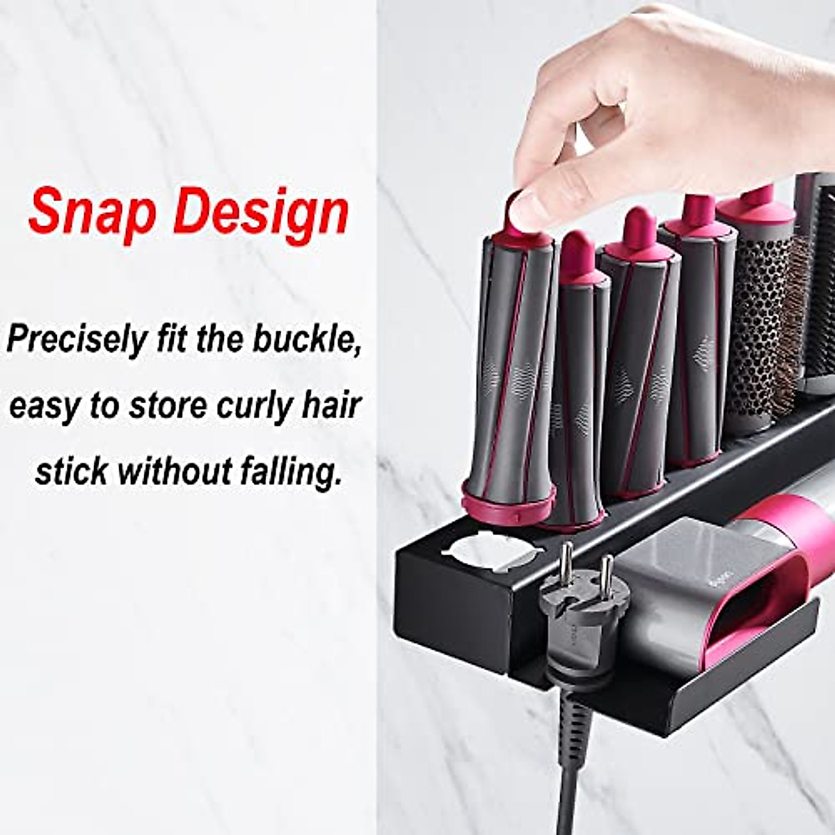 KEOQIANG Storage Holder for Airwrap Wall Mounted, Sturdy Curling Iron Accessories Rack Bracket with Adhesive, Suitable for Bathroom, Bedroom, Styling Room, Hair Salon, Black