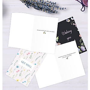 Nihuecne 24 Pack Floral Get Well Cards with Self-adhesive Envelopes, 4"x6" Boxed Prefilled Get Well Soon Greeting Note Cards to Friends, Relatives or Loved One, 24 Unique Designs
