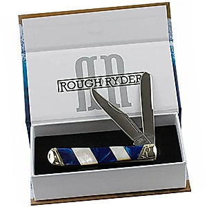 Rough Rider Blue Ocean White Trapper Pocket Knife Rr2021 Open Folding Blades Outdoor Survival Hunting Knife for Camping by Survival Steel