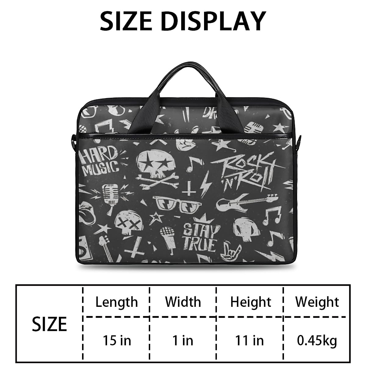 Music Skull Laptop Computer Bag Waterproof Shoulder Messenger Bag 13-15 inch Durable Laptop Tote Bag with Shoulder Strap Handle Lightweight Crossbody Briefcase