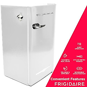 Frigidaire Retro Compact Fridge with Chiller, 3.2 cu ft Countertop Fridge with Built-In Bottle Opener, Compact Refrigerator for Office, Bedroom, Dorm Room or Cabin - 16.5" D x 19" W x 31" H (White)