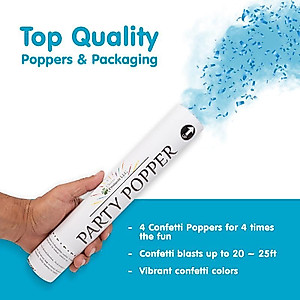 Clover Products Premium Gender Reveal Powder Cannon – 4 Pack Includes 2 Pink and 2 Blue | 12 Inch Gender Reveal Poppers | Compressed Air Powered | Make Your Announcement Unforgettable | Each Box Contains a FREE “It’s a Girl” and “It’s a Boy” Balloon.