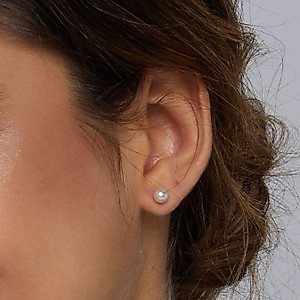 Round Japanese Akoya Pearl Earrings for Women 18k Gold Stud Pearl Earrings with Genuine Cultured Pearls 5.5mm-6mm