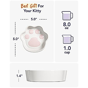 LE TAUCI Cat Food Bowl Ceramic, 8 Oz Small Shallow Cat Food Dishes for Indoor Cats, Cat Water Bowl, Relief Whisker Fatigue Cat Bowls, Cute Paw Shaped Kitten Bowls, Cat Plates, Small Animal Food Bowl