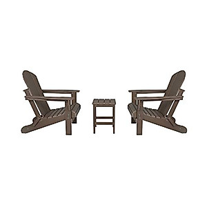 WestinTrends Malibu 3-Pieces Adirondack Chairs Set with Side Table, All Weather Outdoor Seating Plastic Patio Lawn Chair Folding for Outside Porch Deck Backyard, Dark Brown