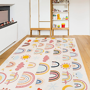 LTKOUGFAM Soft Kids Area Rug, Large Washable Space Mat, Non-Slip Cute Rainbow Weather Baby Crawling Floor Mat for Living Room Playroom Classroom Bathroom (59" x 39" S)