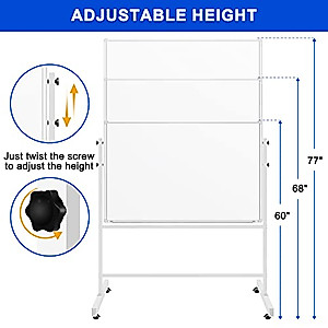 Rolling Magnetic Whiteboard 48" X 36",Mobile Whiteboard with Stand, Double-Sided & Height Adjustable White Board Dry Erase Board with Stand, Portable Standing Whiteboard On Wheels