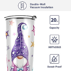Kigai 20oz Tumbler Stainless Steel Double Wall Vacuum Insulated Tumbler Cup Travel Mug Coffee Cup with Lid, Straw and Cleaning Brush-Cute Gnomes