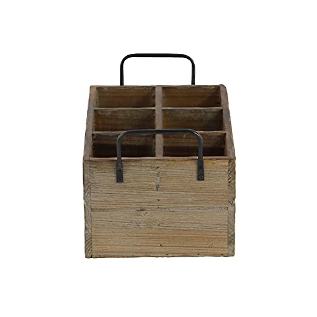 Deco 79 Wood 6 Bottle Wine Holder with Handles, 16" x 9" x 8", Brown