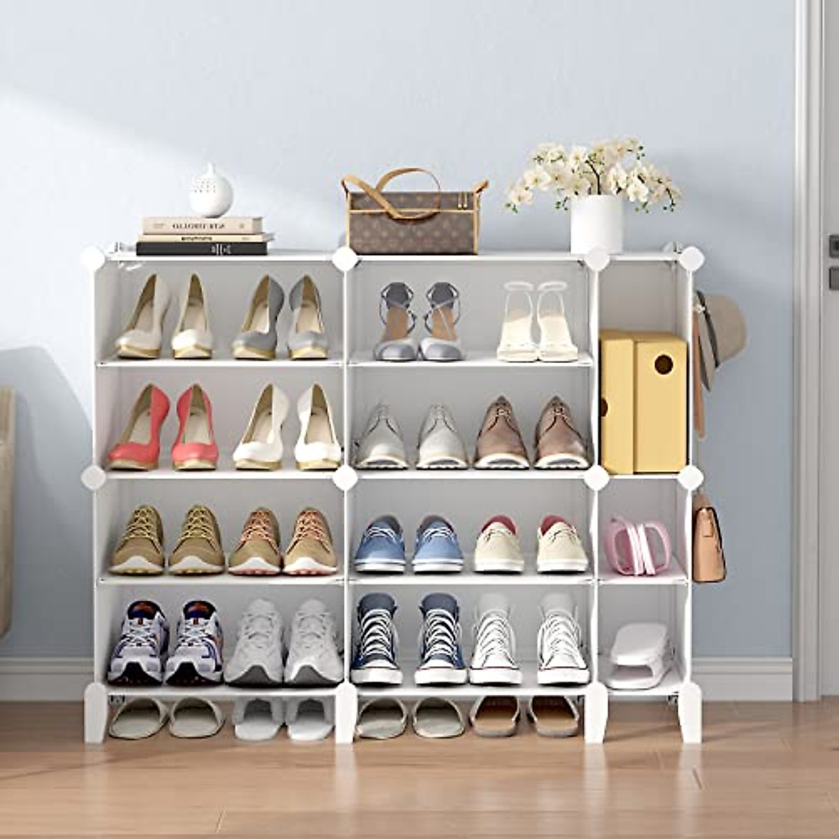 MAGINELS Portable Shoe Rack Plastic Shoe Organizer DIY Shoe Storage Shelf Organizer for Entryway Shoe Cabinet 36 Pairs, White