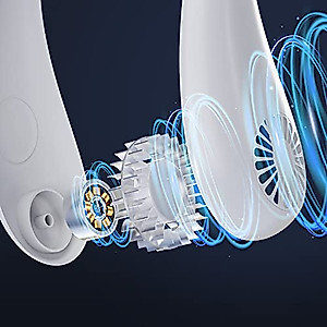 SKD RV Tech Portable Neck Fan, 5000mAh Foldable Personal Fan, Up to 12 Hours Hands-Free Bladeless Fan, Adjustable Portable Fan with USB Charging 3 Speeds for Kitchen, Office, Outdoor - White