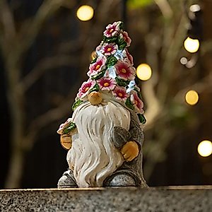 Suyorpe Garden Gnome Statue - Resin Gnomes Figurine -Outdoor Decorations -Solar Gnomes Garden Decorations -Spring Decor Patio Yard Lawn Porch, Ornament Gift