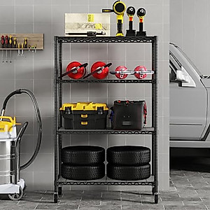 EZPEAKS 4-Shelf Shelving Units and Storage on 3'' Wheels with 4-Shelf Liners, 36W X 14D X 57.7H Adjustable Heavy Duty Steel Wire Shelving Unit for Garage, Kitchen, Office, Pole Diameter 1 Inch