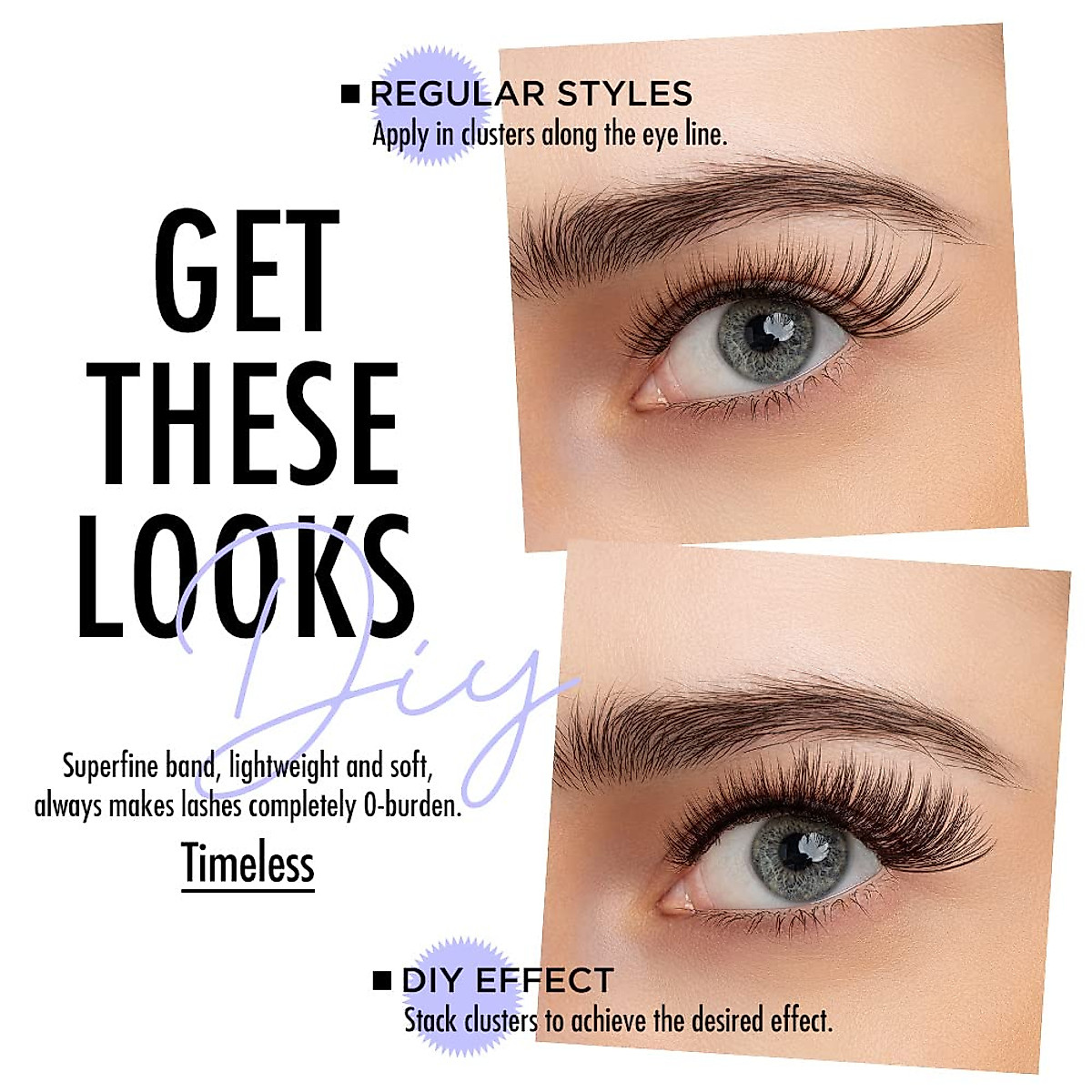 BEYELIAN DIY Eyelash Extension,Cluster Lashes Individual False Eyelashes Extension Natural Look Reusable Glue Bonded Super Thin Clear Band 24 Lash Clusters (Style2 0.07 Mix Clear Band)