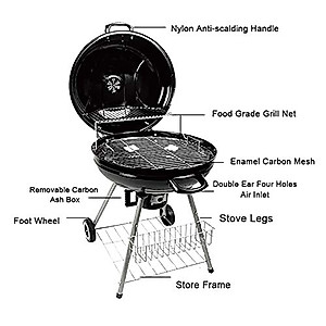 ZZX Kettle Charcoal BBQ Grill Trolley, Portable Stainless Steel Barbecue Set 2 Level for Picnic Garden Party Terrace Camping Travel, Black