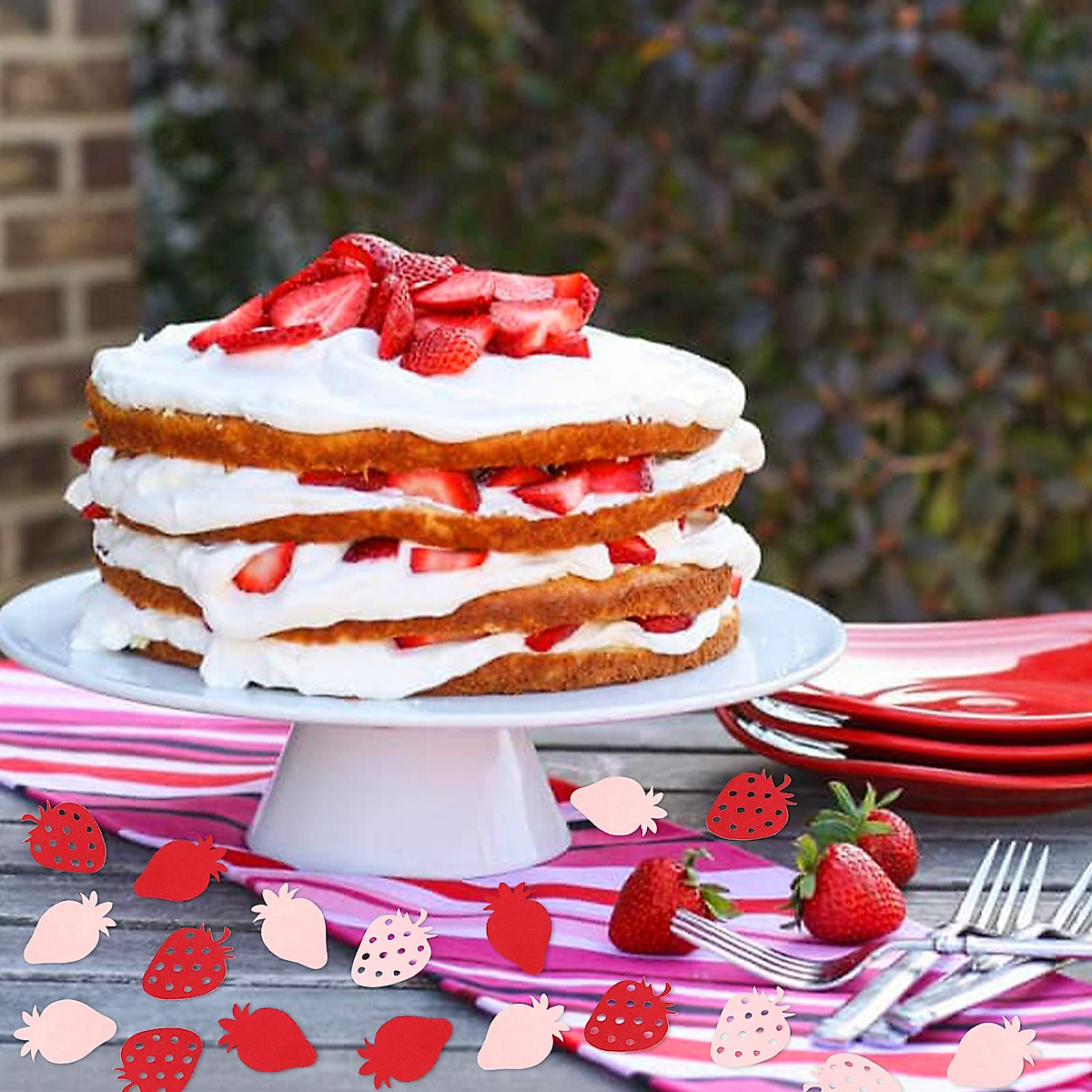 Keaziu 100PCS Strawberry Confetti Strawberry Table Pink and Red Confetti for Baby Shower Themed Bee Birthday Table Decoration Supplies (red)