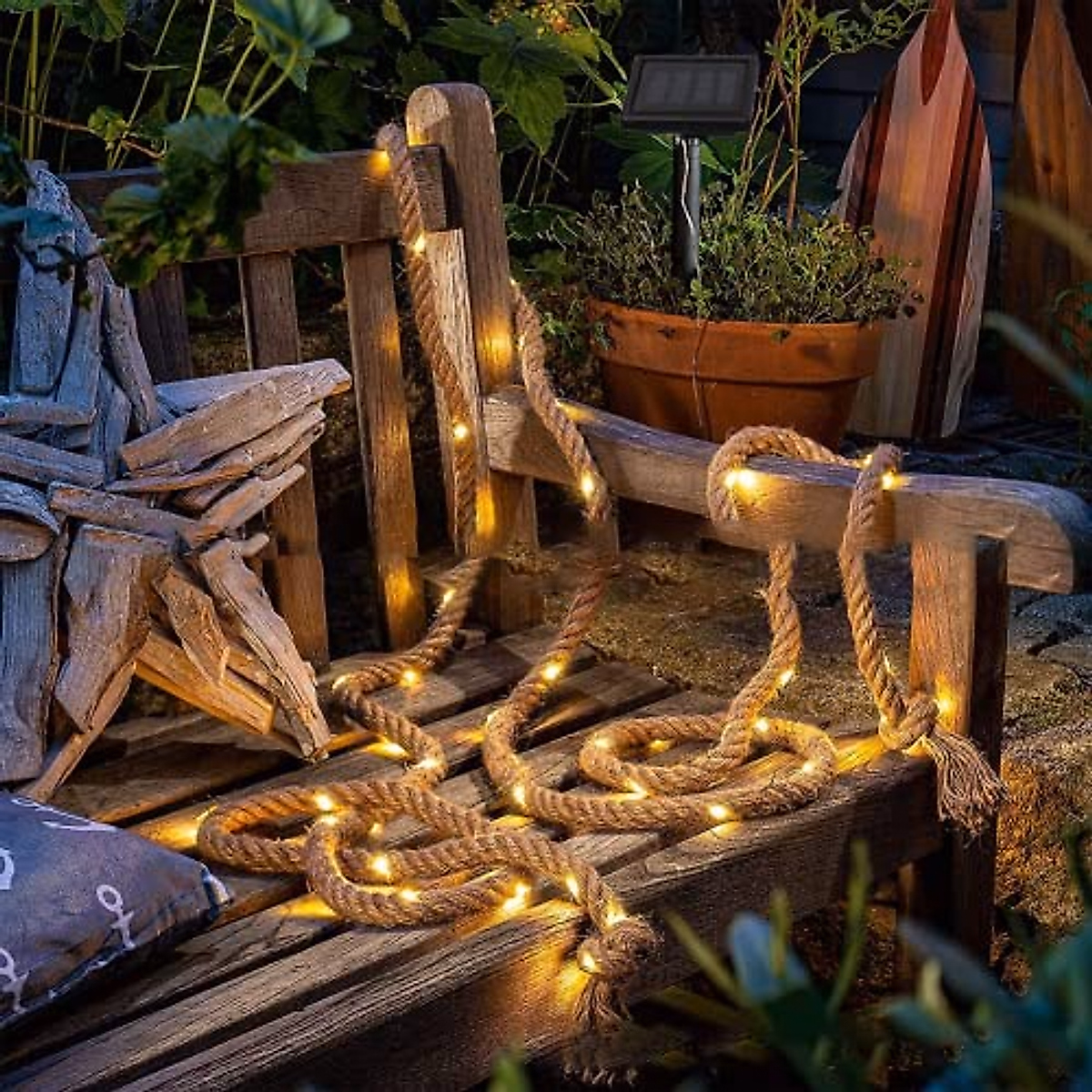 TYCA Waterproof Solar Fairy Lights Rope Outdoor IP65 Sisal Star Illuminated Lamp Garden Lights with LEDs Warm White for Decor Outdoor Garden Patio Balcony Halloween Christmas Decoration