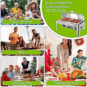 Vudex Rectangular Roll Top Chafing Dish Buffet Set, Catering Food Warmer for Parties, Half Full Size & 3 Party-Size Chafing Server Dish, 14QT Water Pan for Birthday Party Thanks Giving New Year Party